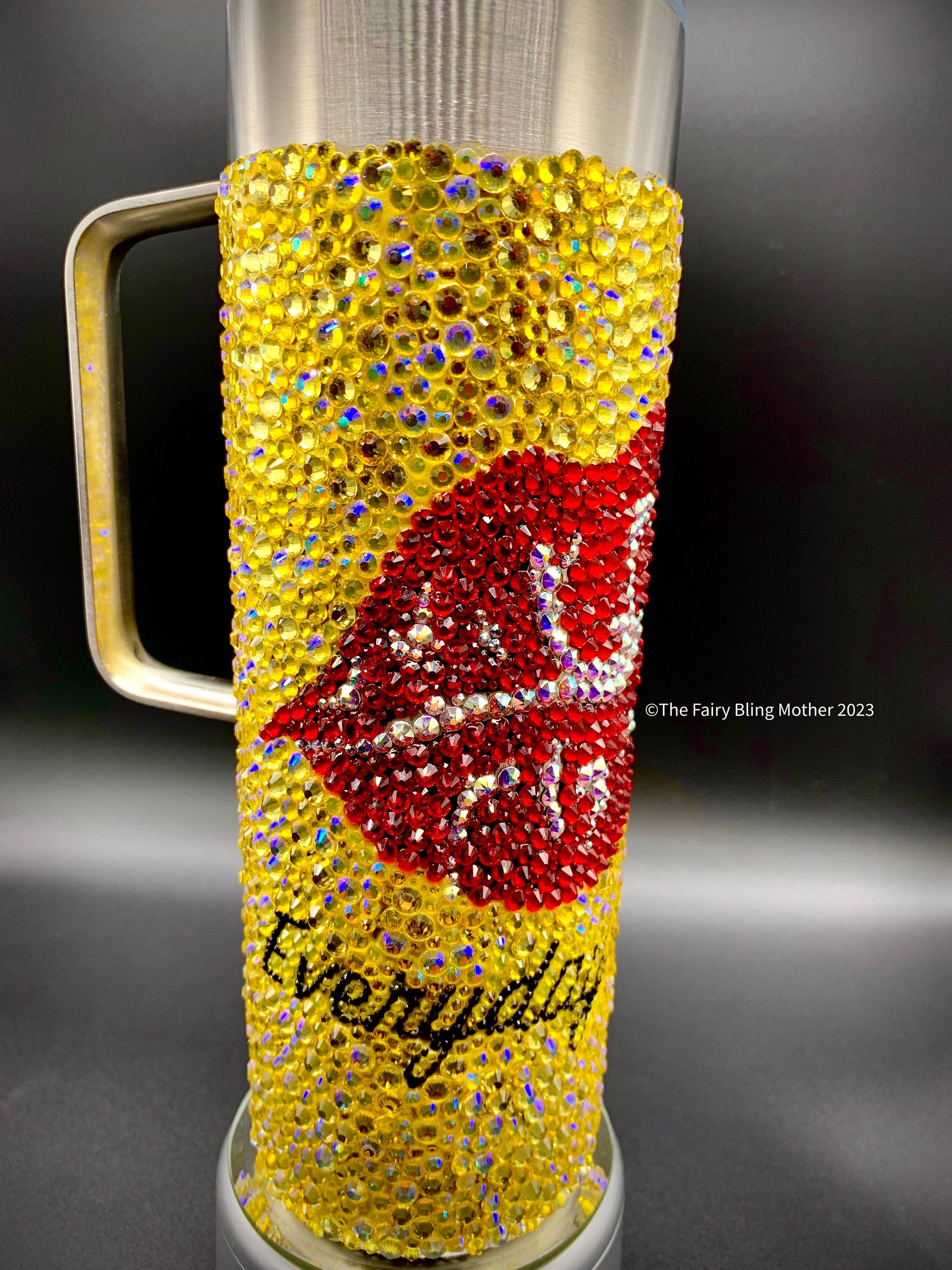 Luxury Crystal Tumbler ( Yellow Sparkle Red Lip Cup ) -customized ...