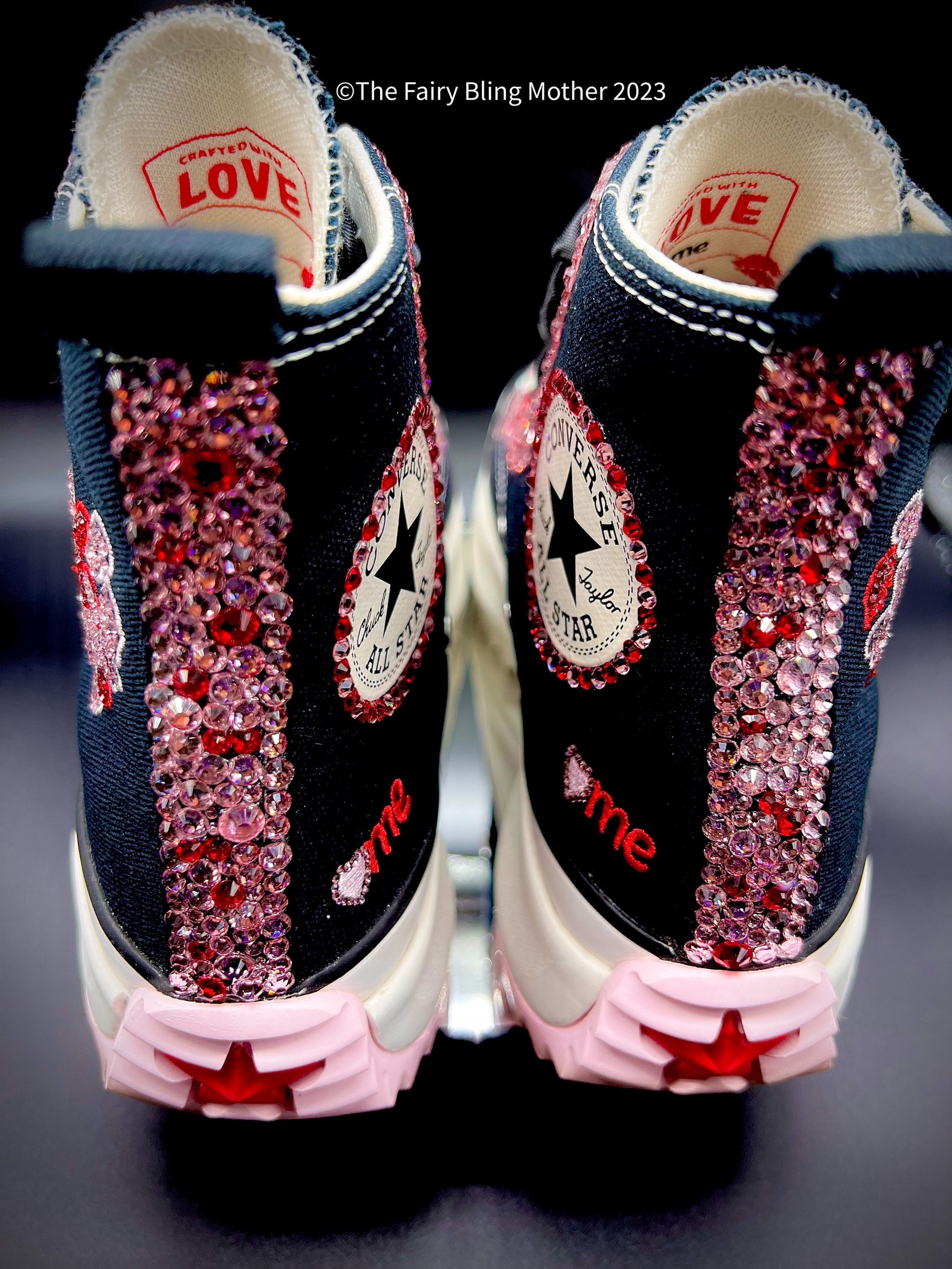 High Quality Crystal Embellished Black and Pink Valentines Day Converse ...
