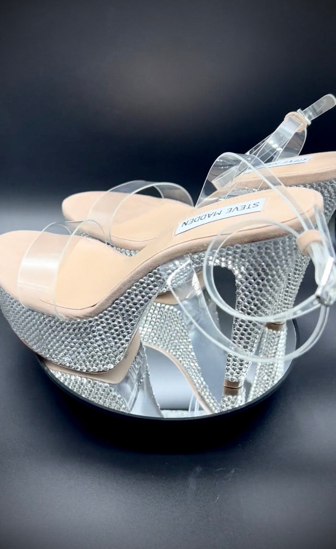 High Quality Crystal Embellished - Clear Silver Platform Heels - Etsy