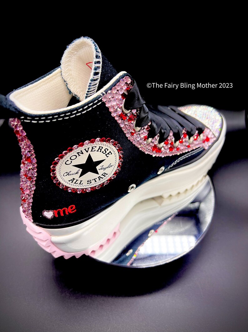 High Quality Crystal Embellished Black and Pink Valentines Day Converse ...