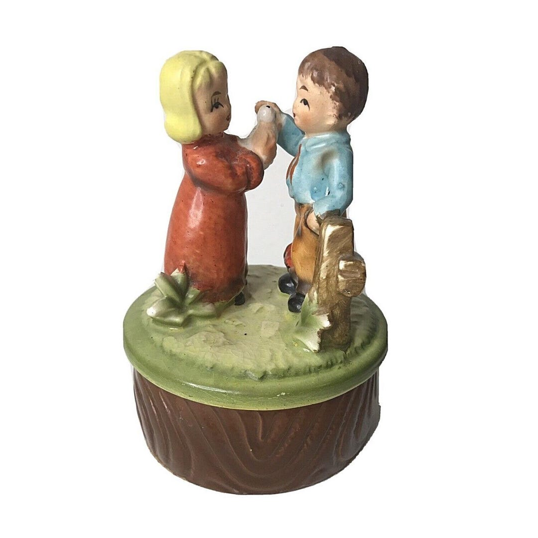 Vintage Music Box Ceramic Rotating Boy Girl Figurine - Somewhere My ...