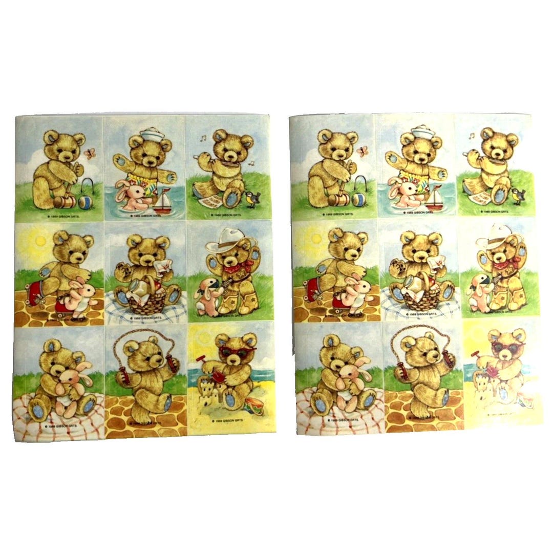 Vintage 1989 Gibson Teddy Bear Sticker Sheets: USA Made Animal Stickers ...