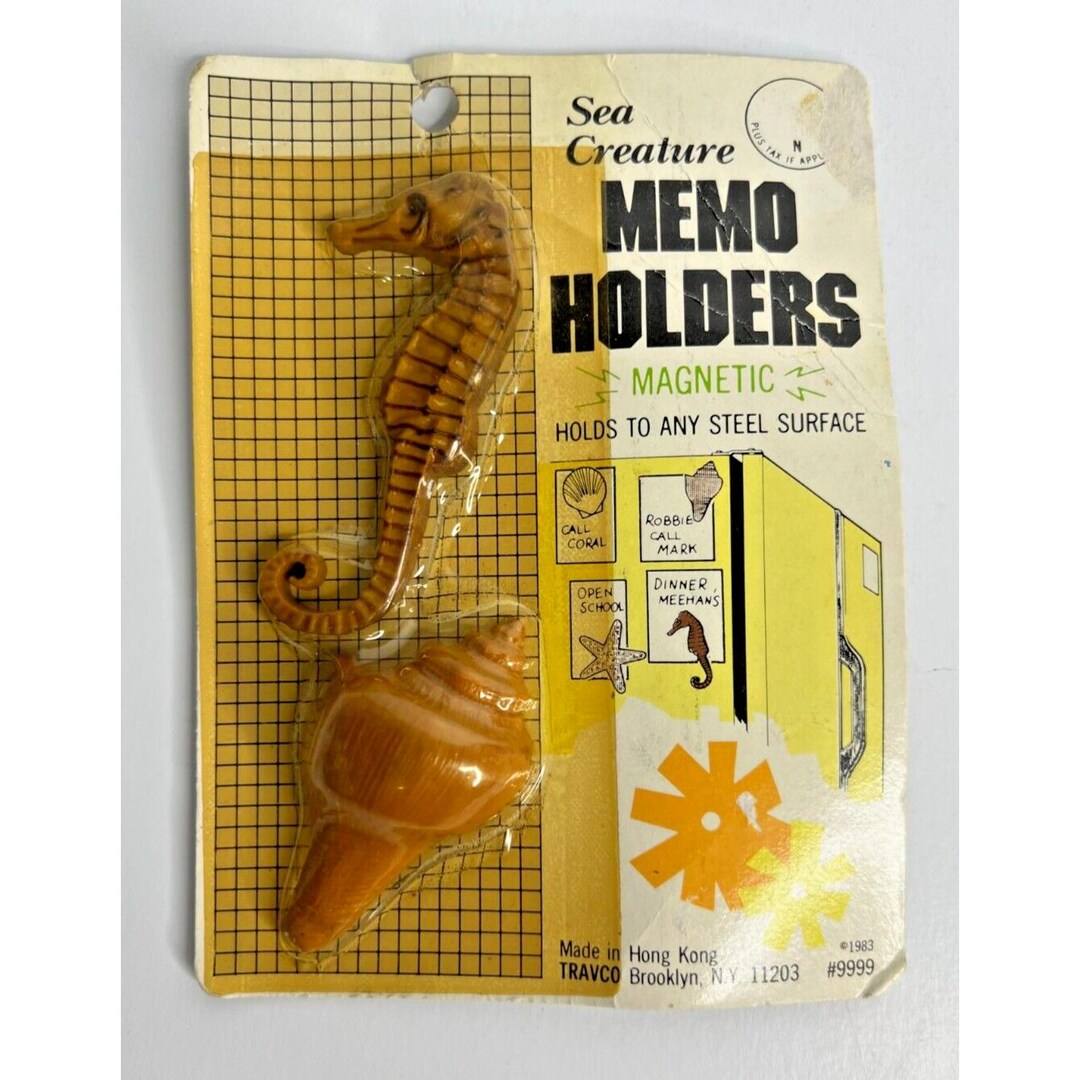 Vtg 1983 Magnetic Memo Holders Seahorse & Shell Magnets Hong Kong Sea ...