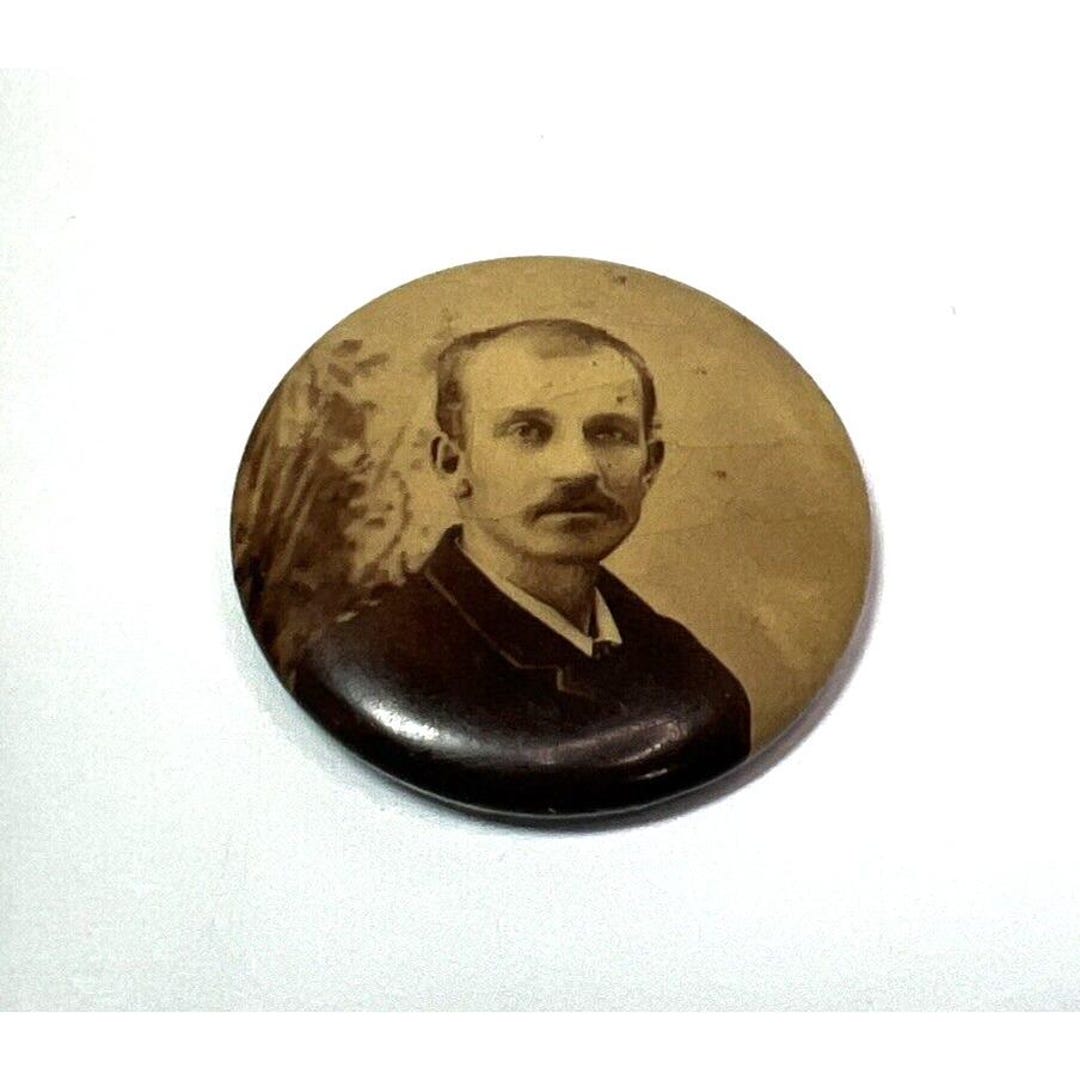 Vintage Mens Mourning Photo Button Pin Man With Mustache Antique Sepia ...