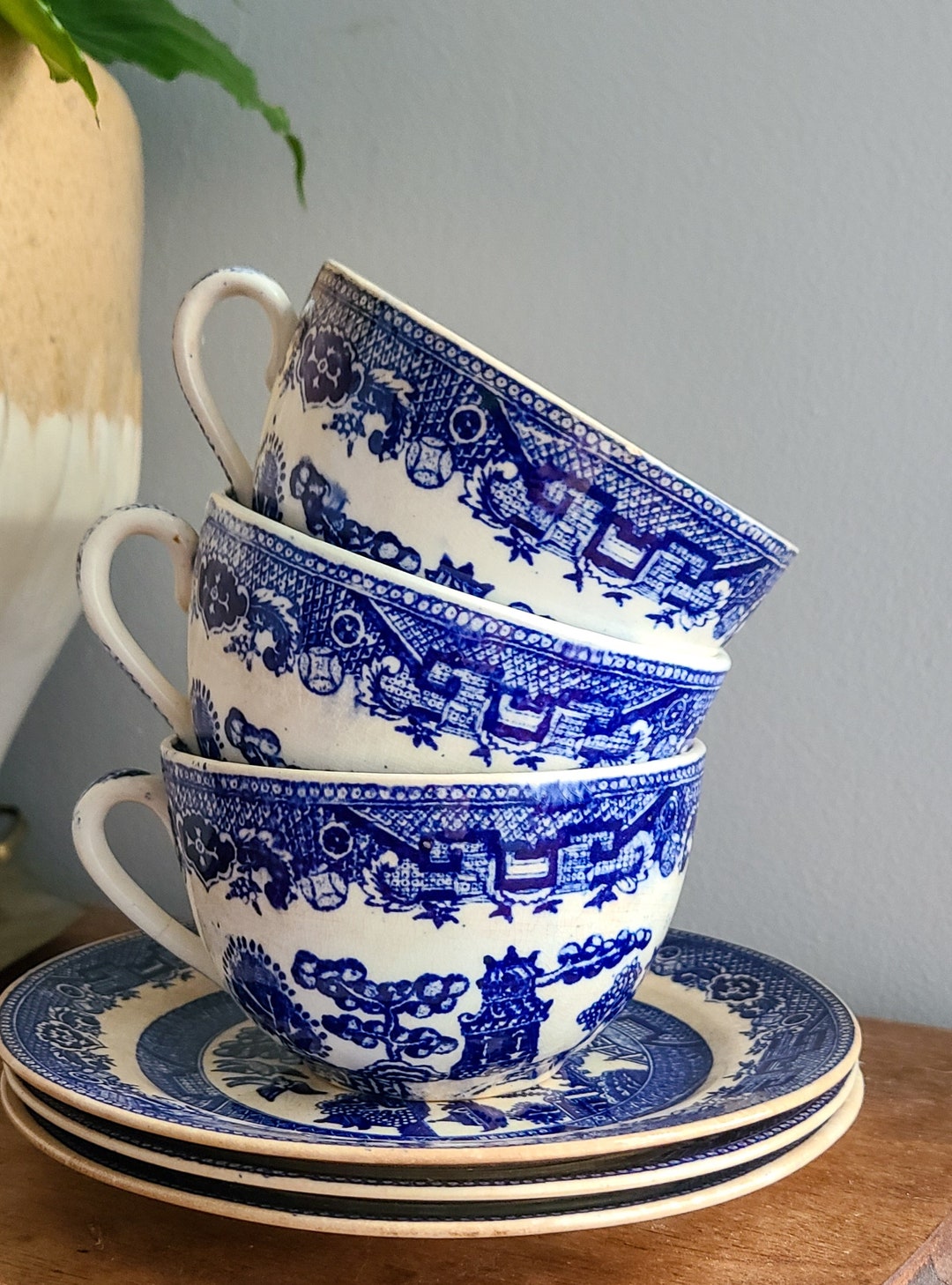 Antique Bennett Blue Willow Ware Cups Saucers Set - Etsy