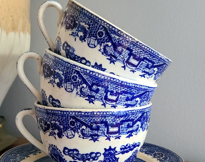 Antique Bennett Blue Willow Ware Cups + Saucers Set - Etsy