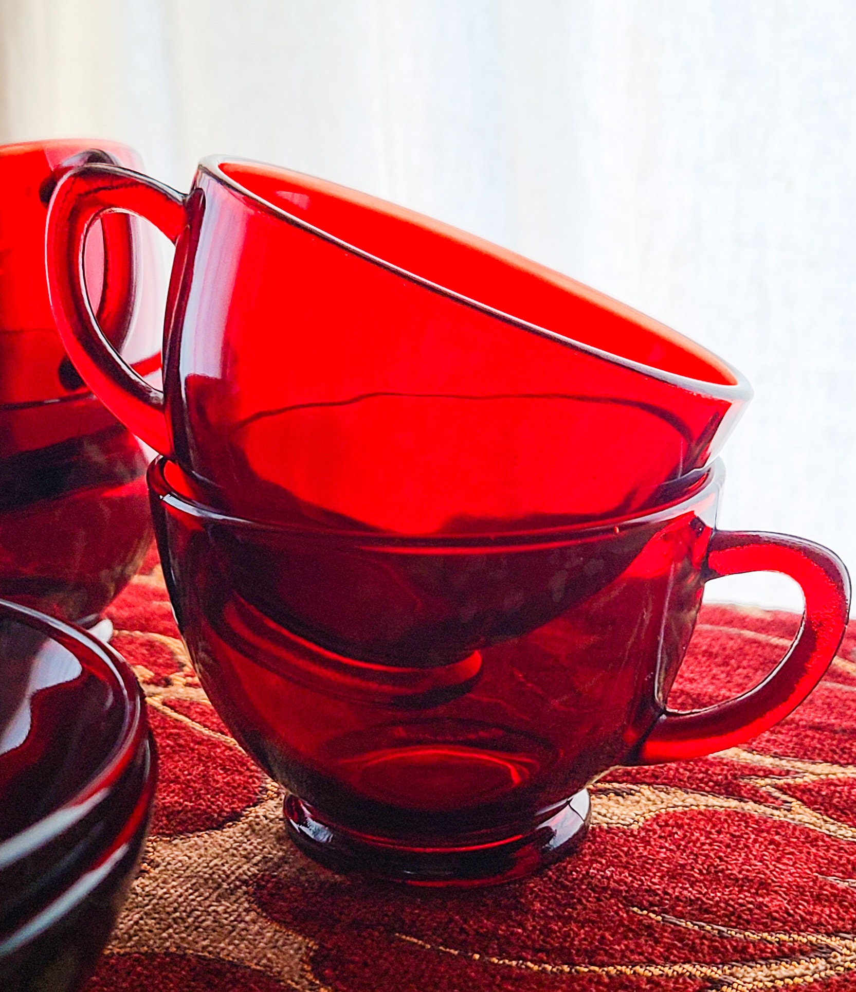 Ruby Red Glass Punch Bowl Set - Etsy
