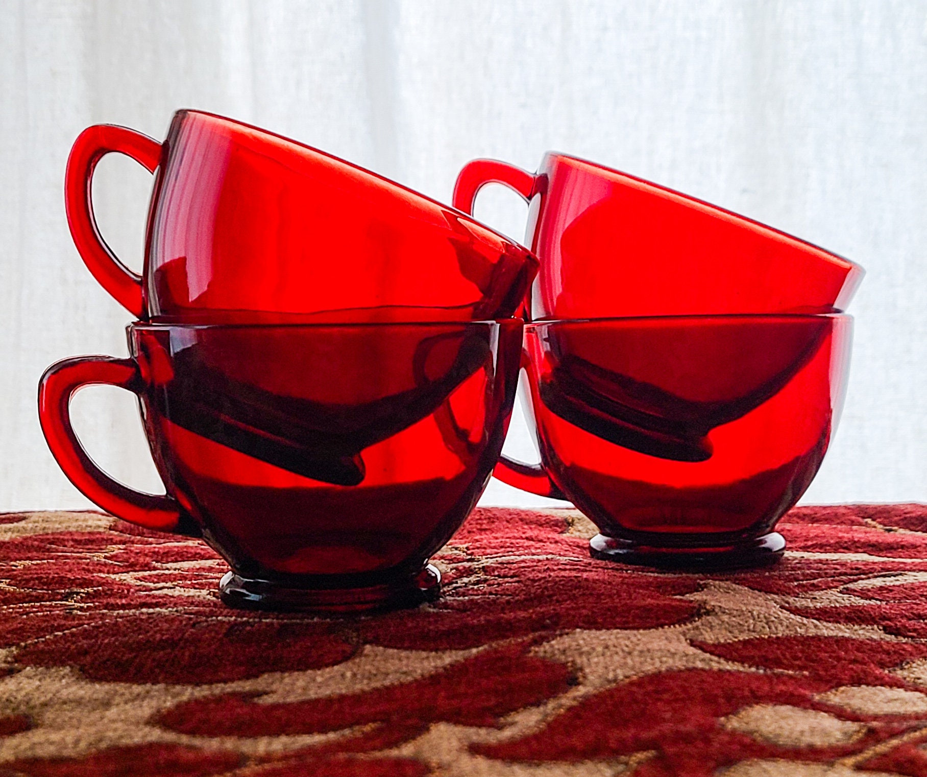Ruby Red Glass Punch Bowl Set - Etsy