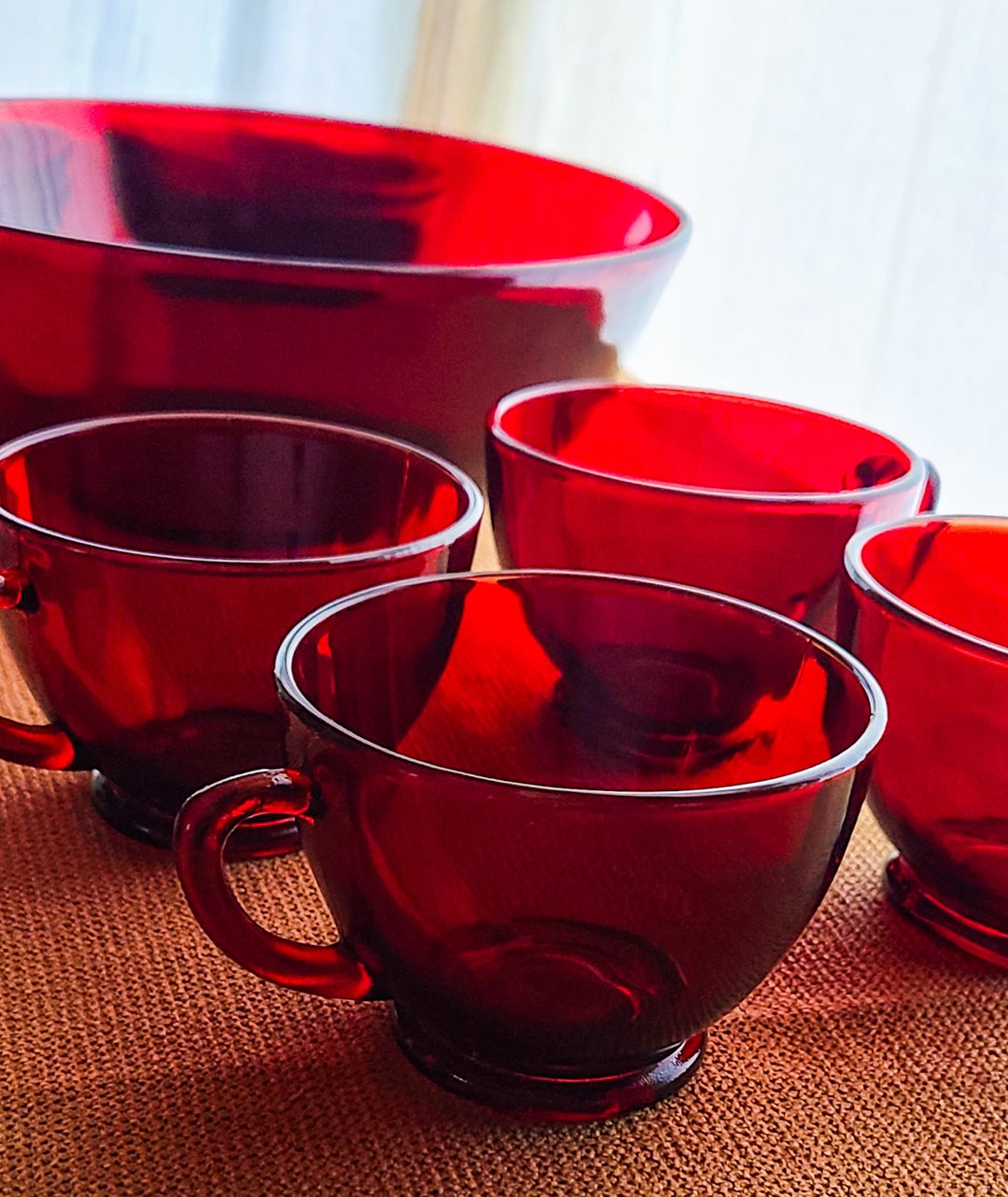 Ruby Red Glass Punch Bowl Set - Etsy