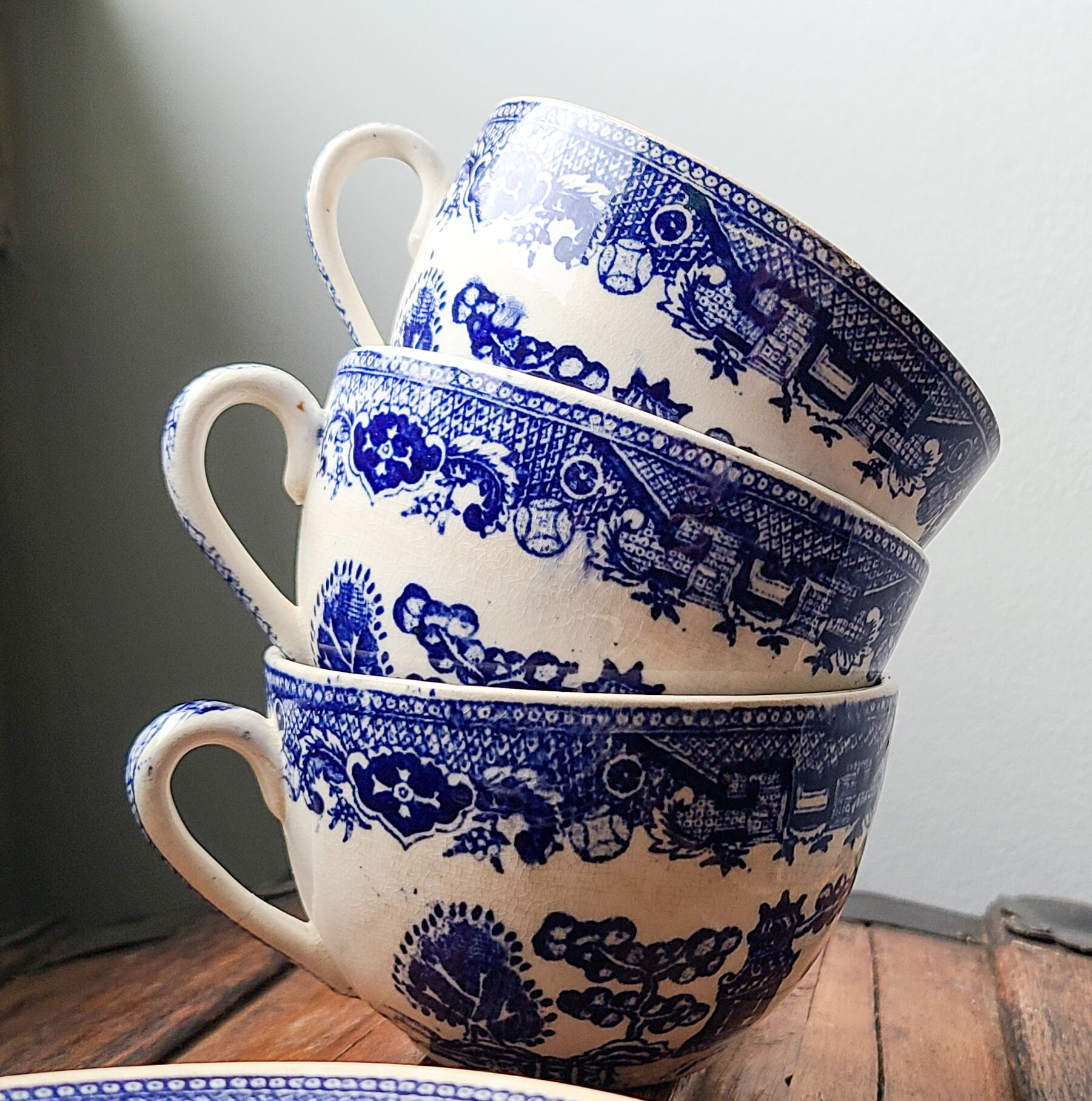 Antique Bennett Blue Willow Ware Cups Saucers Set - Etsy