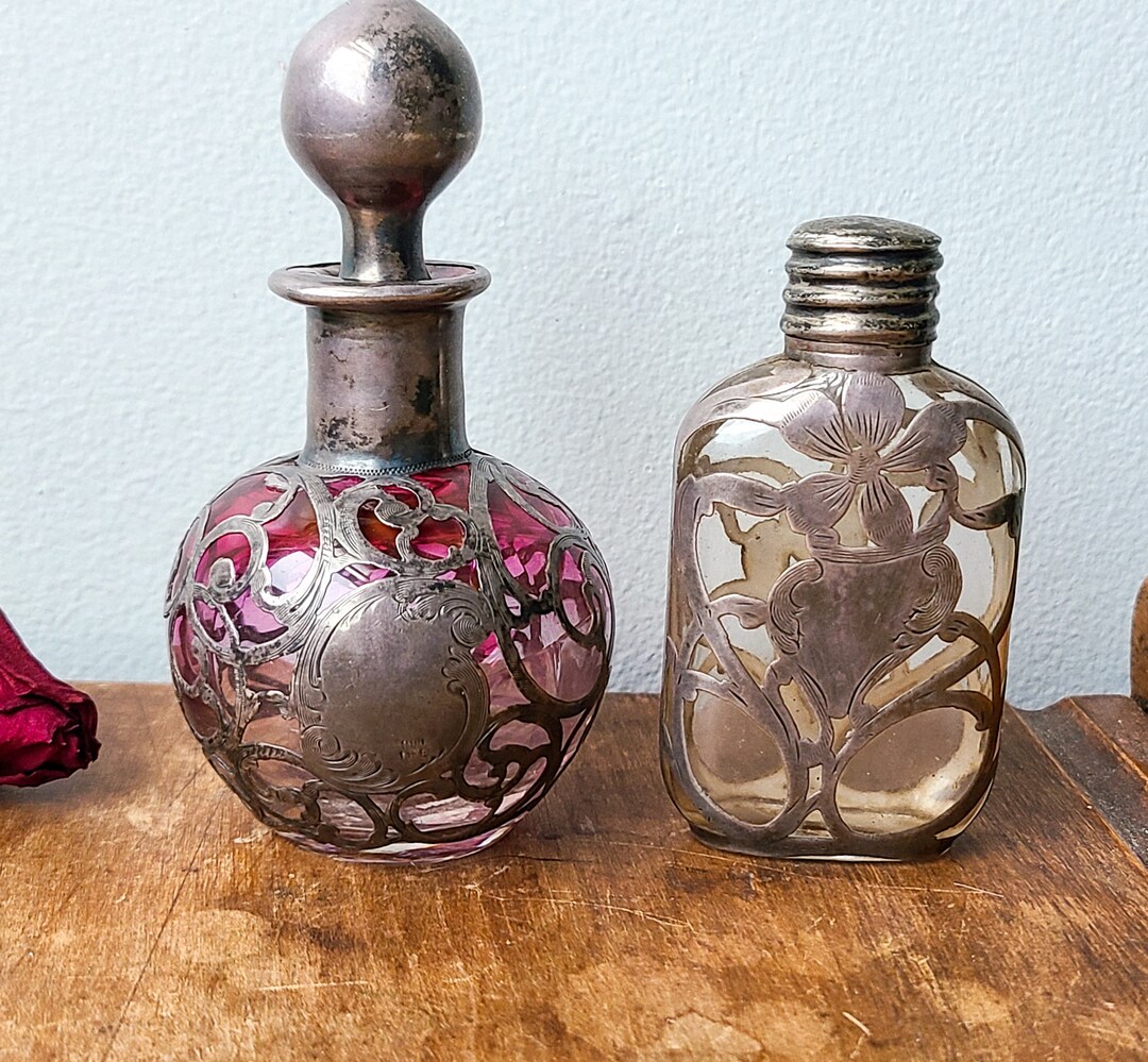 Sterling Silver Filigree Overlay Glass Bottle - Etsy
