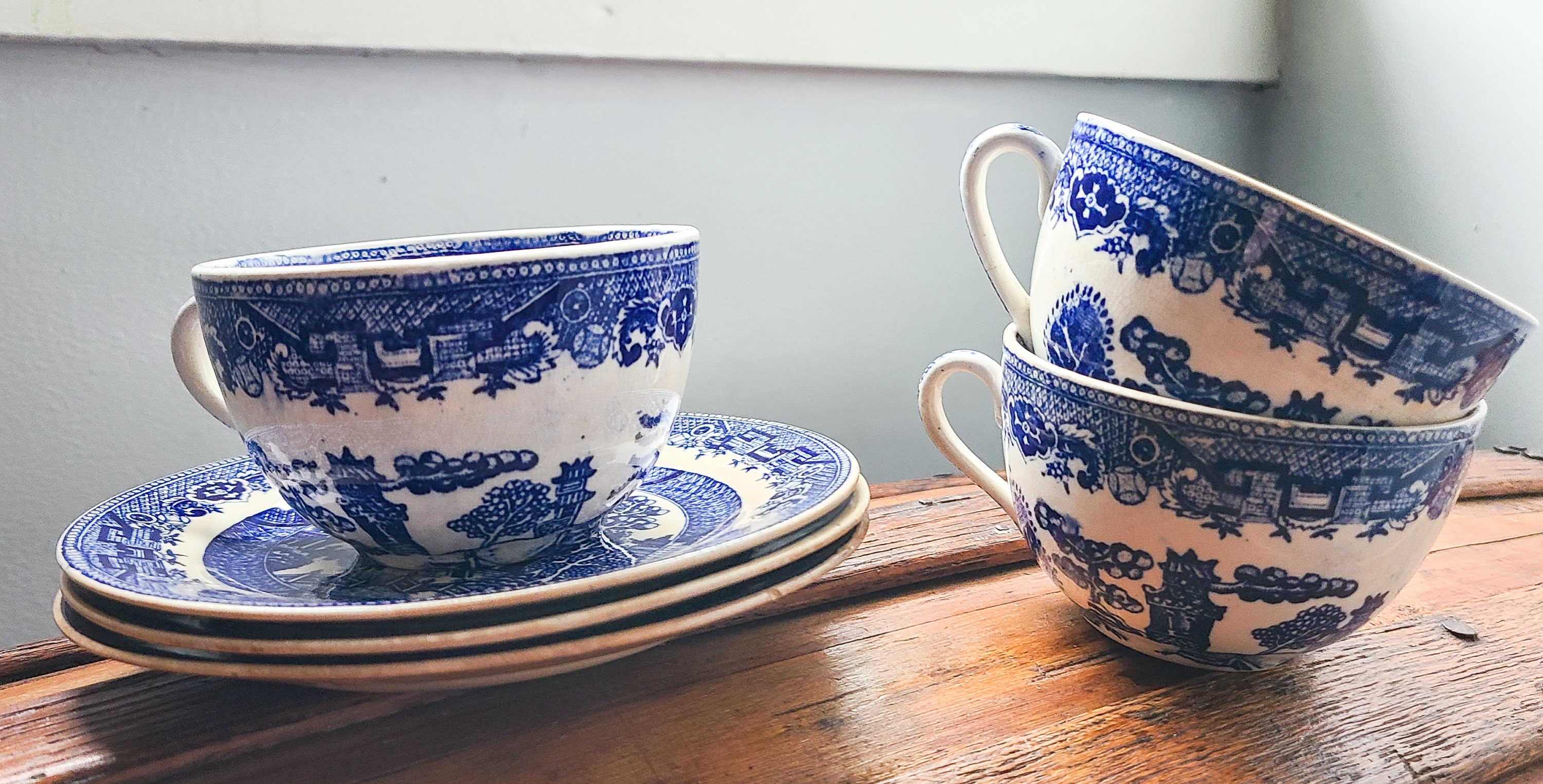 Antique Bennett Blue Willow Ware Cups Saucers Set - Etsy