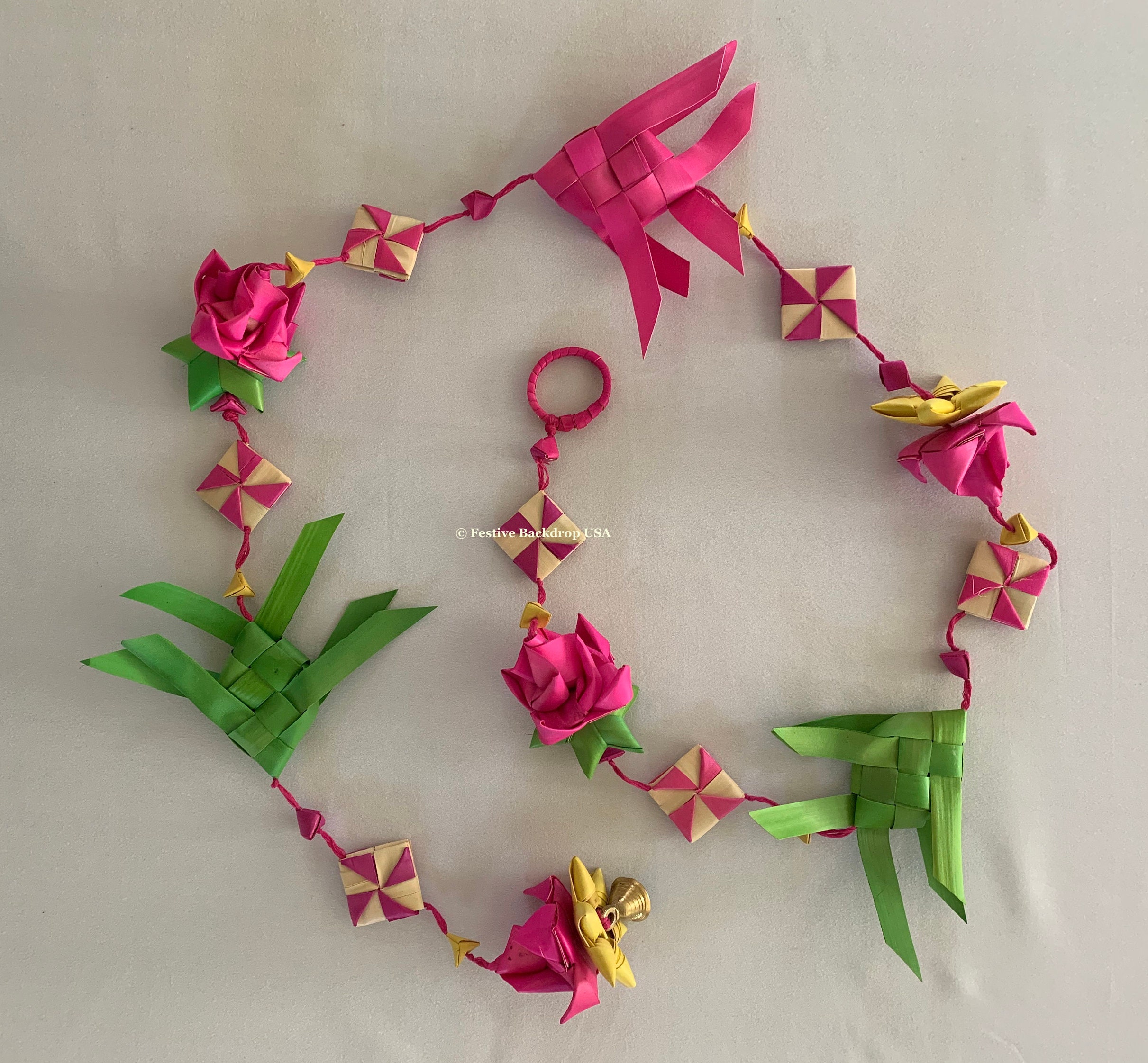 Pink & Green Fish Palm Leaf Strings Wall Decor/festive Decor/south ...