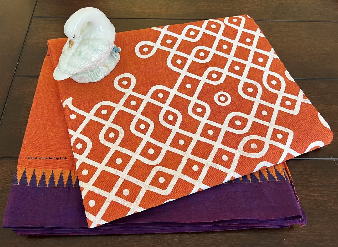Krishna Orange Kolam Backdrop Fabric /festive Decor/south Asian Decor ...
