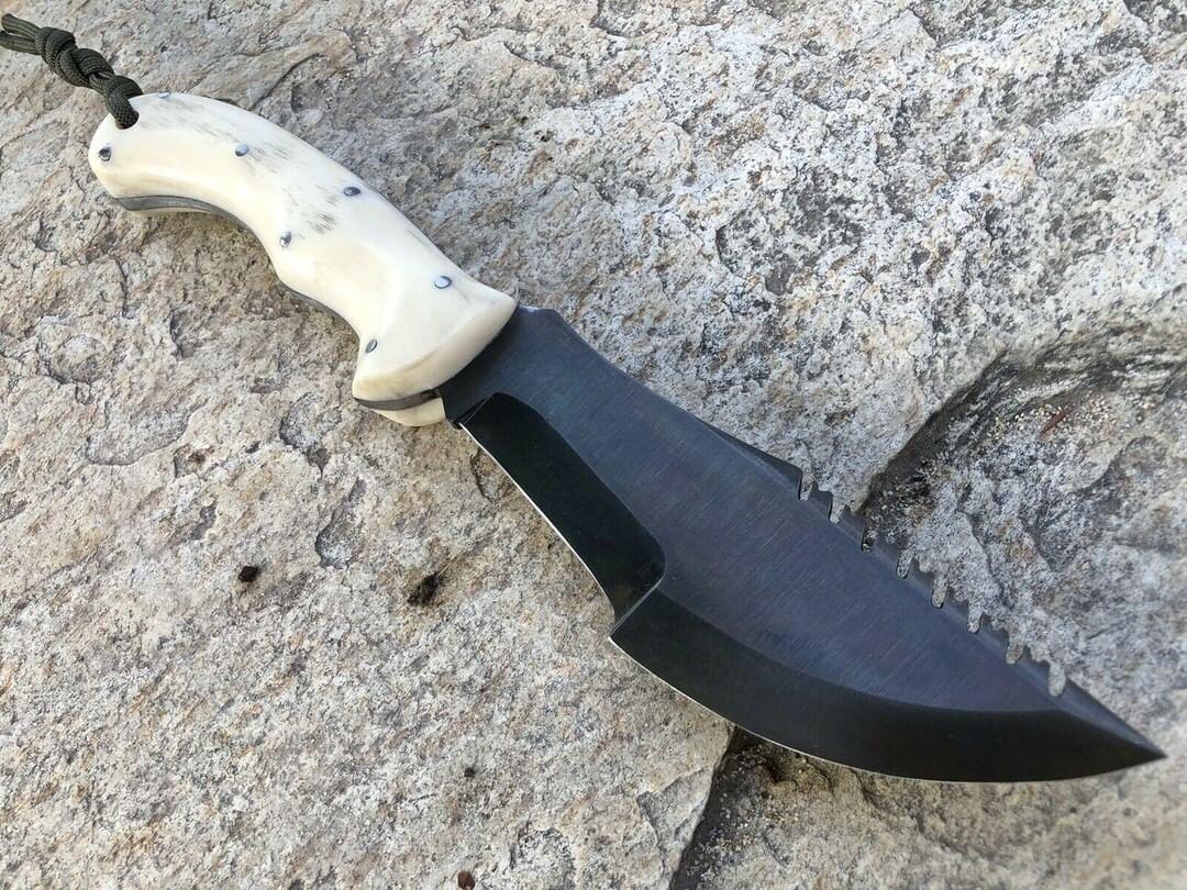 Handmade Tracker Knife, 1095 High Carbon Steel Blade, Camel Bone Handle ...