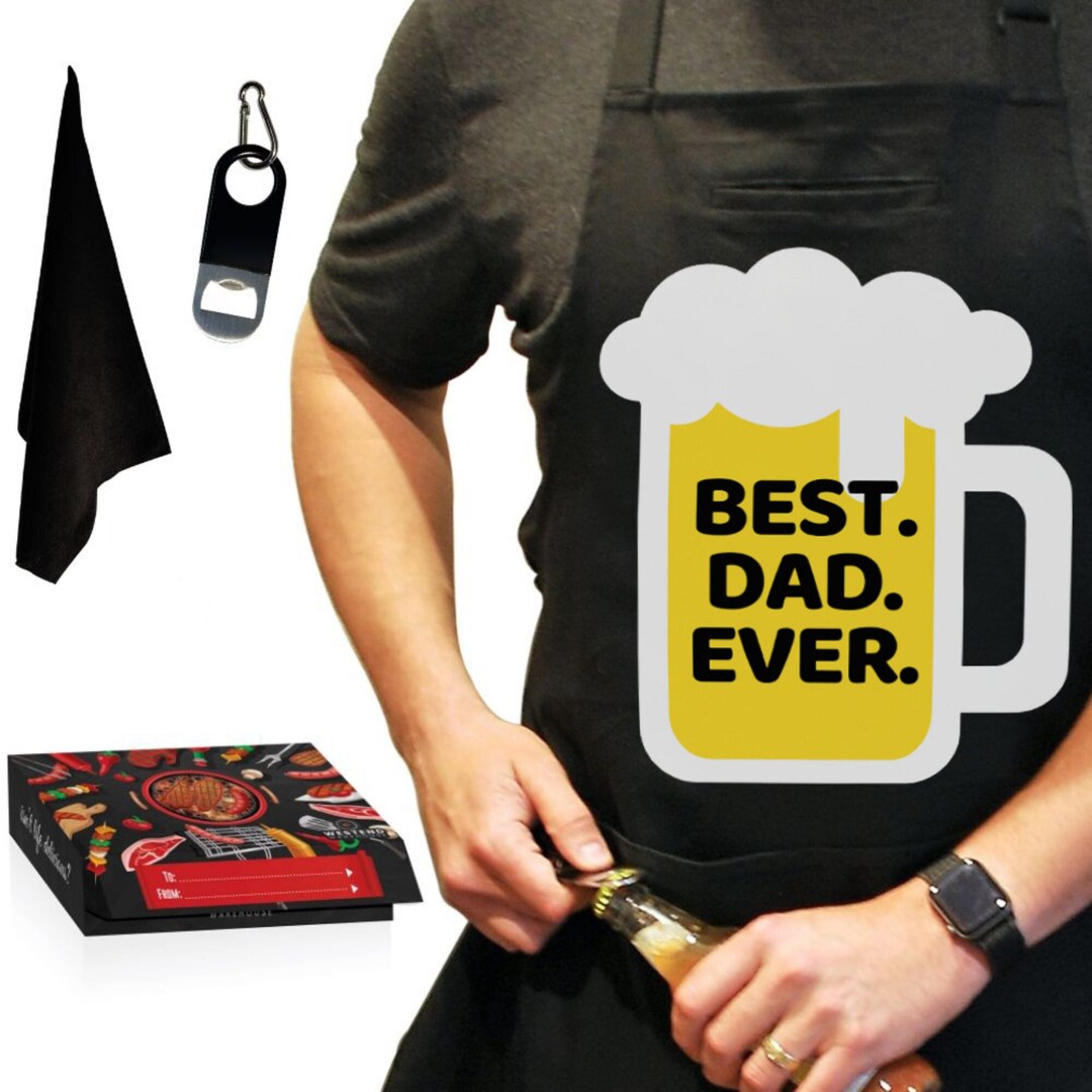 Best Dad Ever BBQ Apron for Men, Funny Cooking Apron, Chef Apron With 3 ...