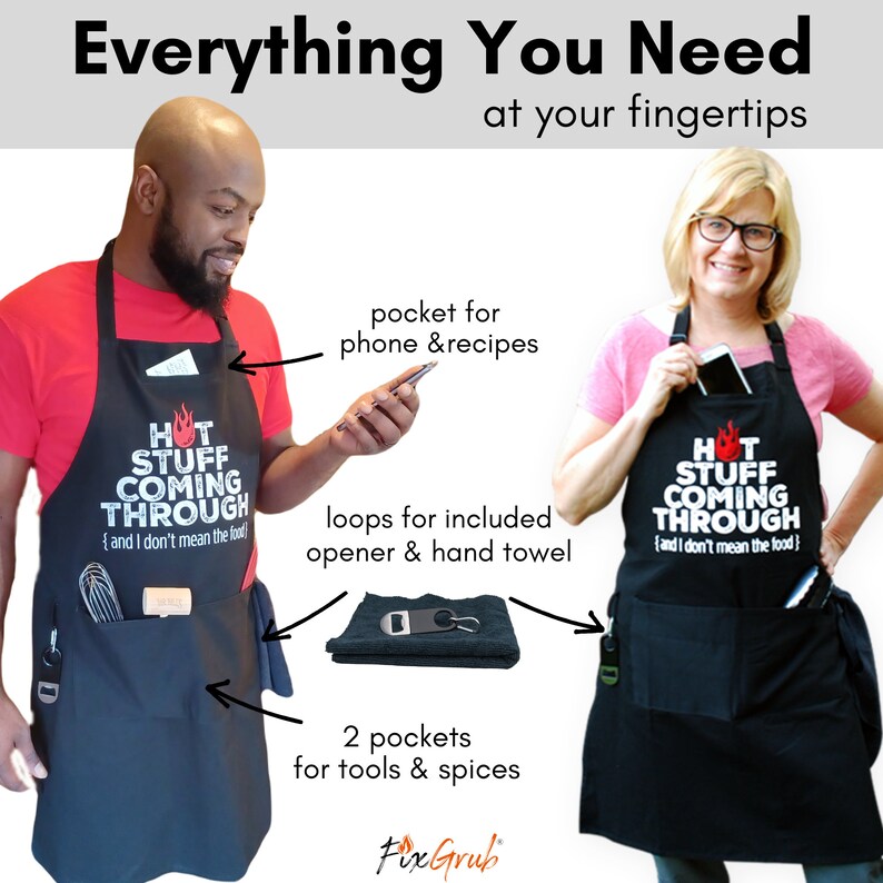 Funny BBQ Apron: Hot Stuff Design, Bottle Opener & Towel - Gift Box - Etsy