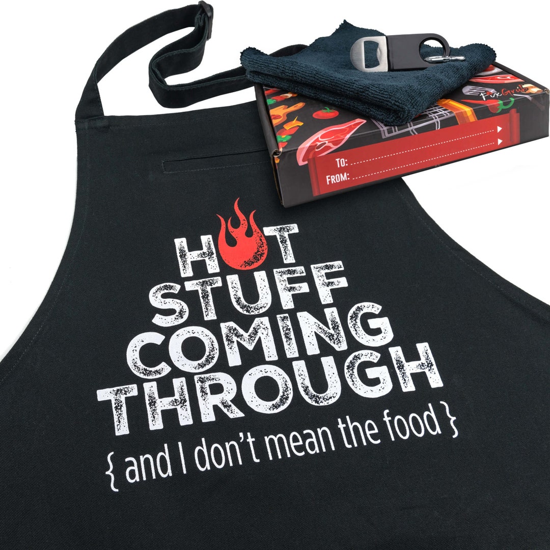 Funny BBQ Apron: Hot Stuff Design, Bottle Opener & Towel - Gift Box - Etsy