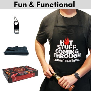 Funny BBQ Apron: Hot Stuff Design, Bottle Opener & Towel - Gift Box - Etsy