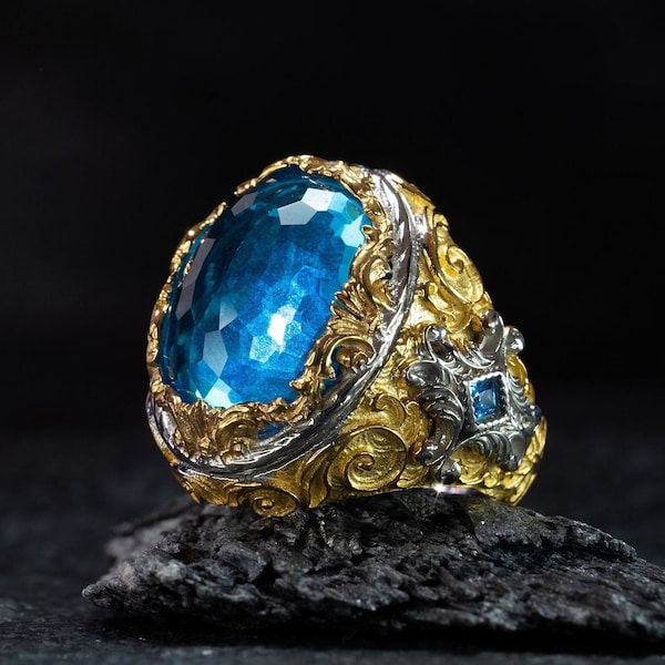 Mens Blue Stone Gold Ring - Etsy