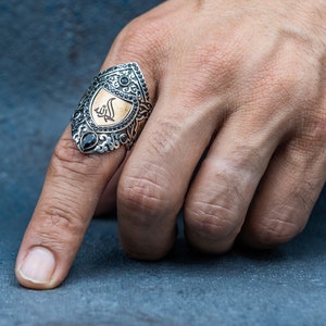 Custom Archery Thumb Ring With Onyx Gemstones , Silver Thumb Ring ...