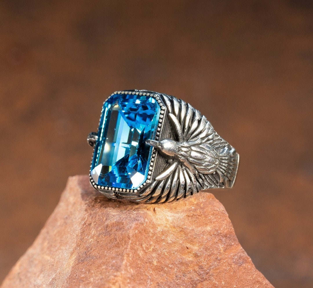 Christmas Gift , Blue Topaz Pinky Ring , Mens Pinky Ring , Ring for Man ...