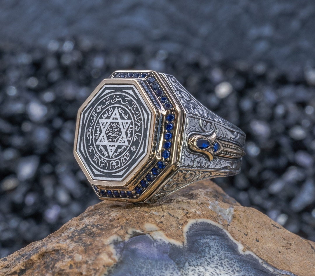 Engraved Seal of Solomon Ring: Handmade Jewish Star Pentagram - Etsy