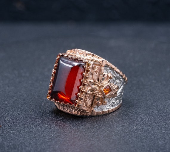 Red Zircon Silver Ring Bronze Plated Silver Ring Men Gemstone Ring Red Gemstone Ring Authentic Men Ring Best Gift for Dad Etsy UK