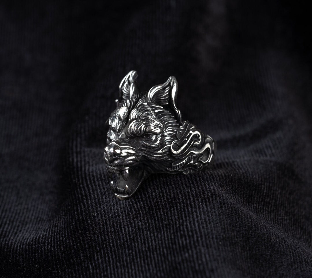 925K Silver Wolf Head Ring , Men Wolf Ring , Wolf Pinky Signet Ring ...