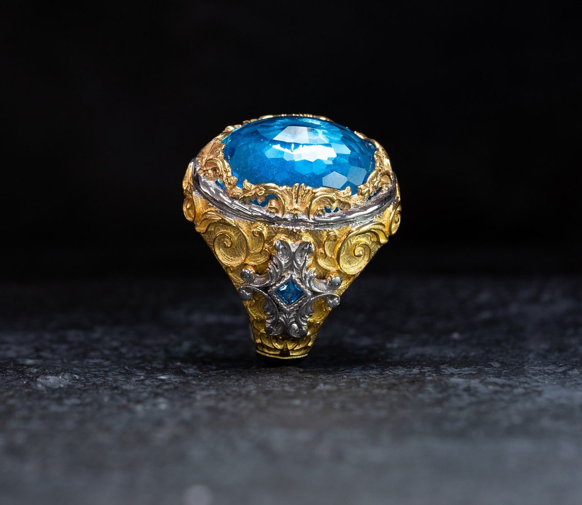 Valentines Day Gift Blue Topaz Ring Gold Plated Silver - Etsy