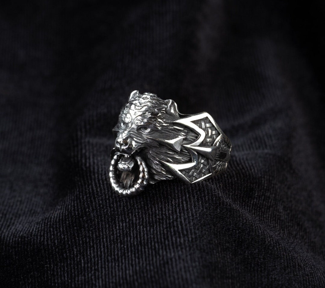 925K Silver Wolf Ring , Men Wolf Ring , Animal Ring , Wolf Head Ring ...