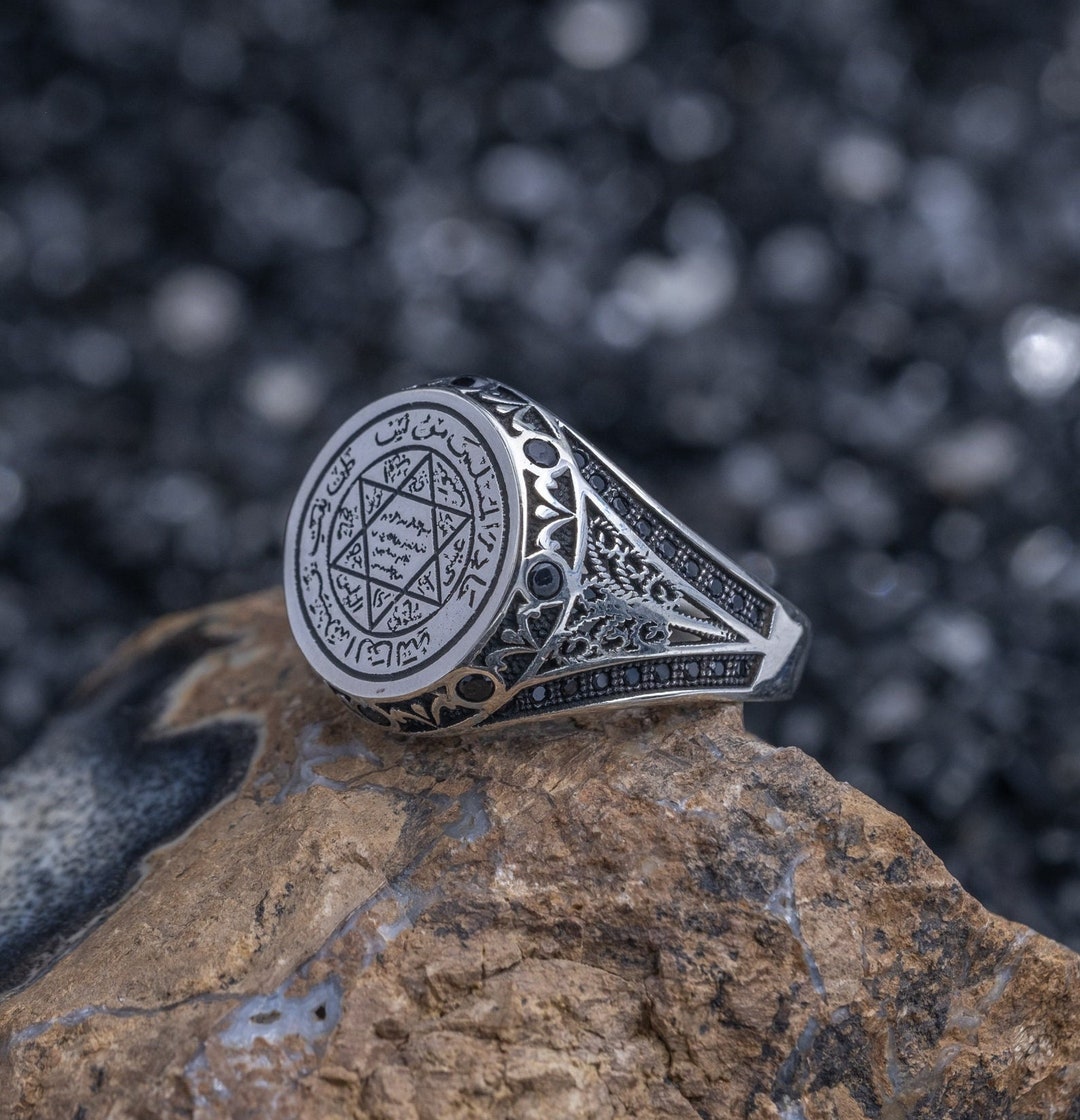 Seal of Solomon Ring: Black Onyx Sterling Silver Protection Amulet - Etsy
