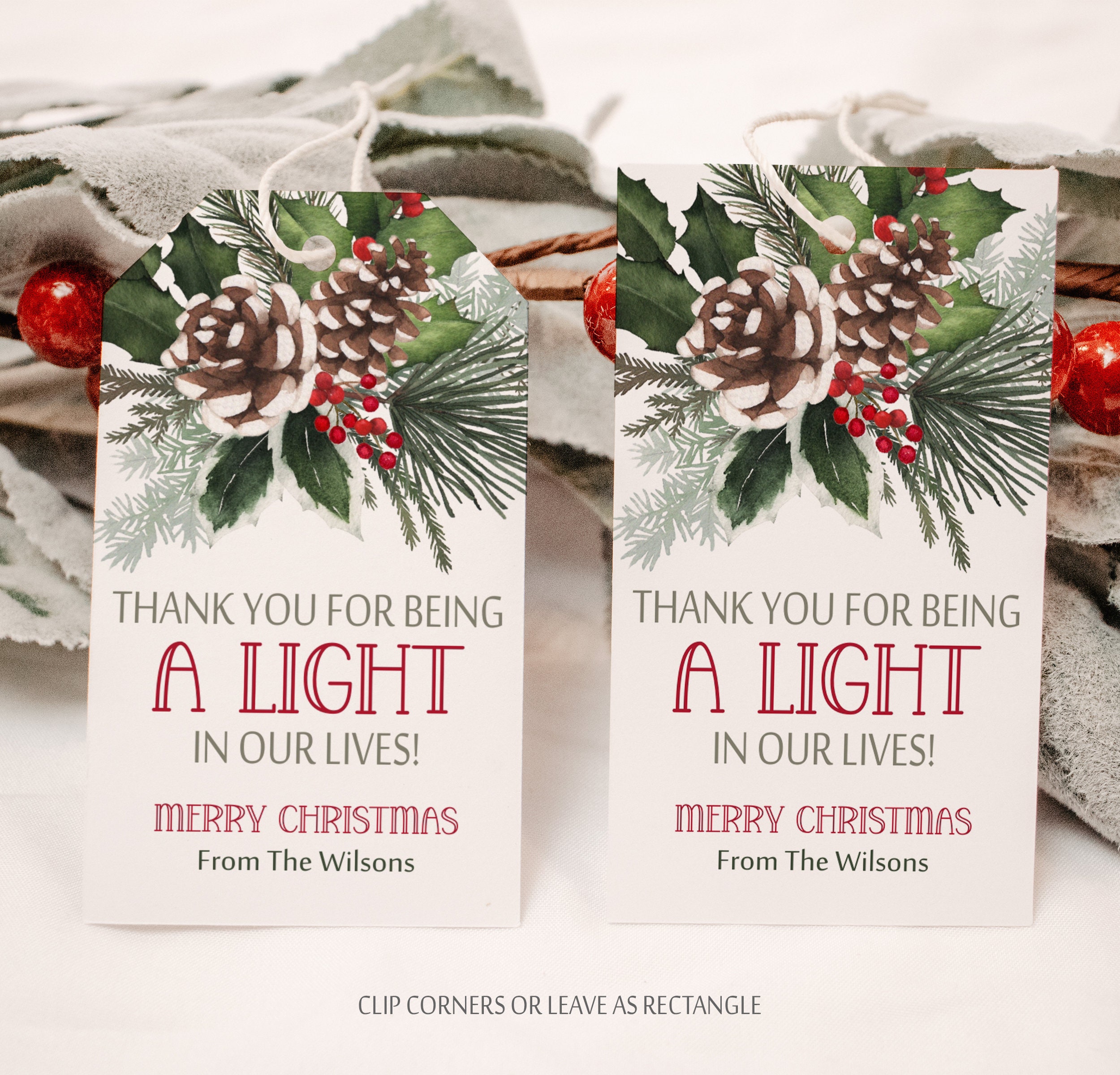 Editable Christmas Candle Gift Tags, Pine Cone & Holly (digital ...