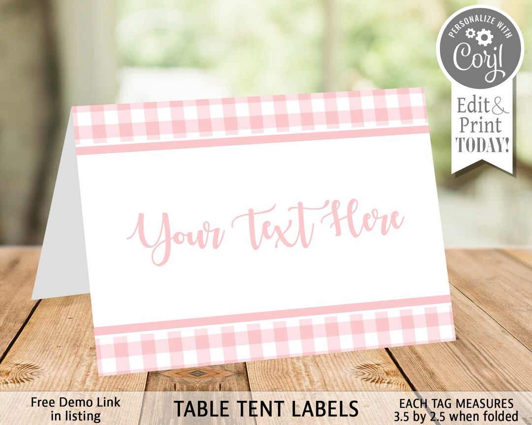 Pink Table Tent Label, Food Label, Pink Gingham, Editable Table Tent ...