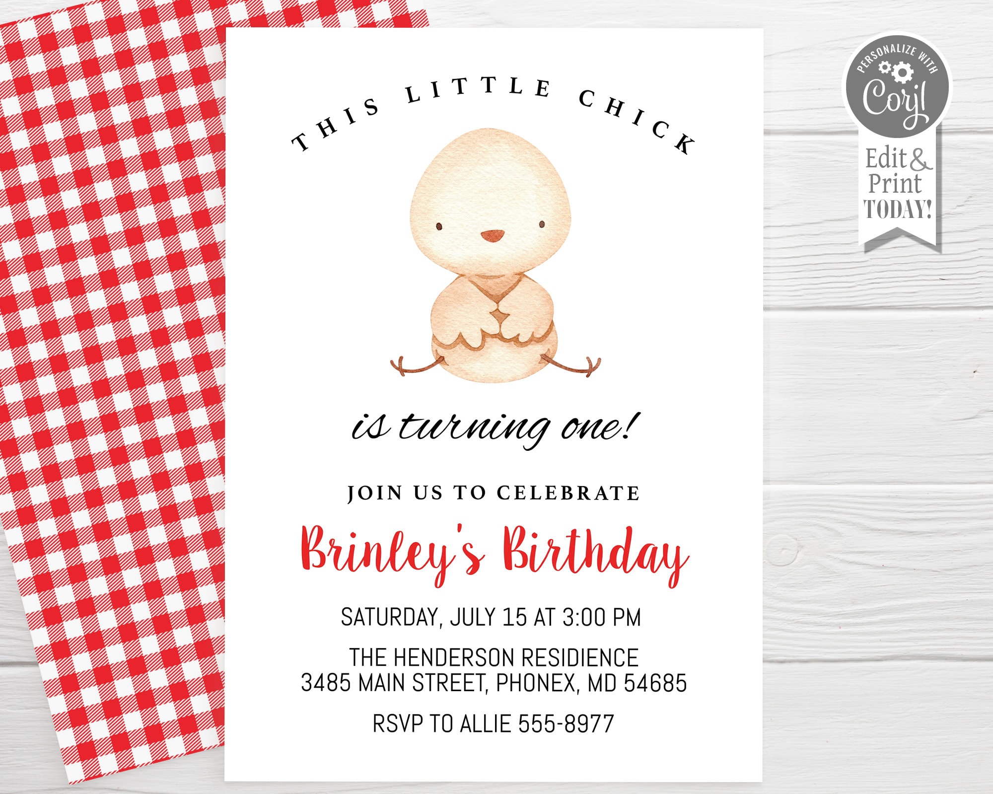 Chicken Birthday Invitation Template, Girl, Editable, Farm Party Invite ...
