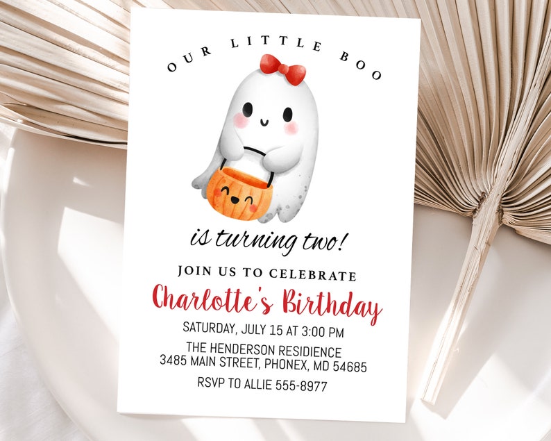Ghost Birthday Invitation Template Cute Ghost With Red Bow - Etsy