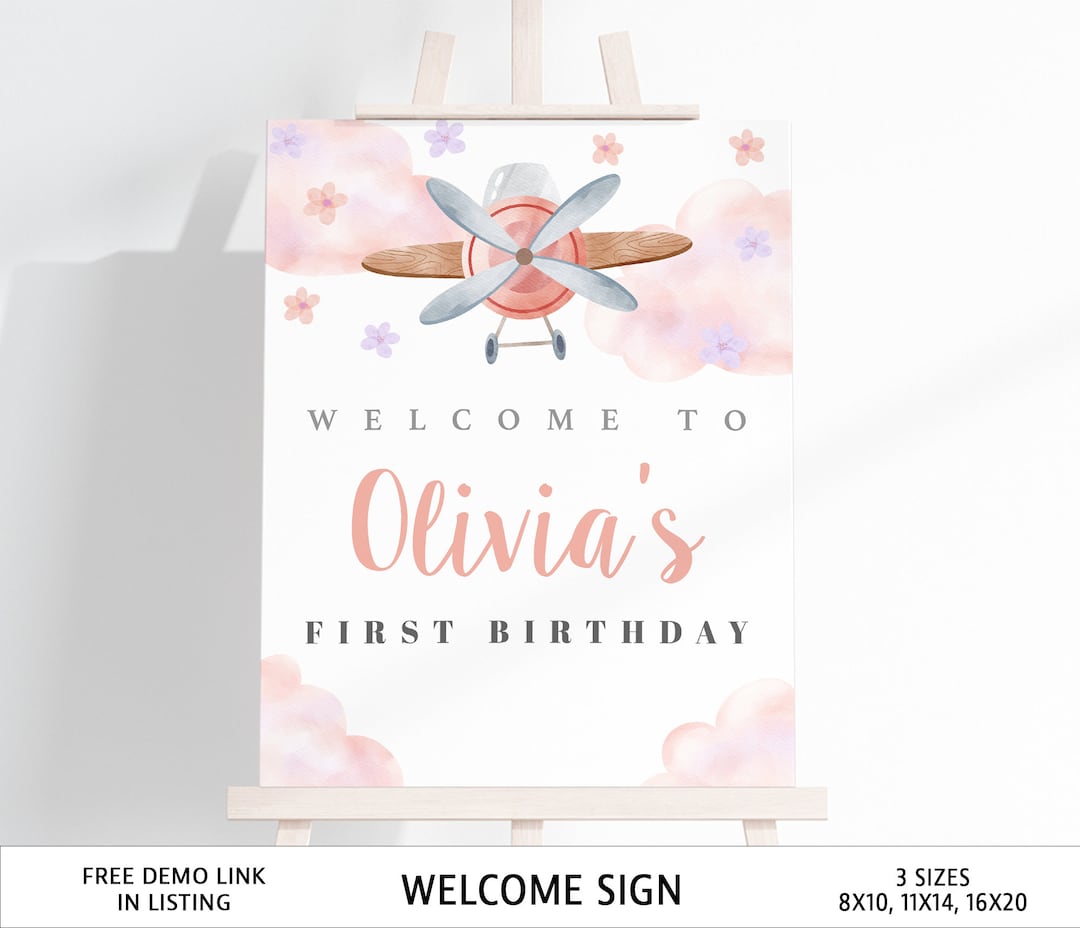Airplane Welcome Sign Template Sizes 8x10, 11x14, 16x20, Editable Plane ...