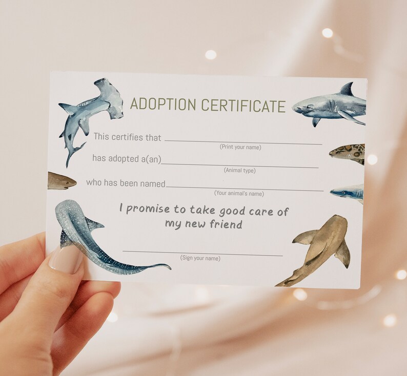 Adopt a Shark Party Activity Set: Editable Certificate & Sign (digital ...