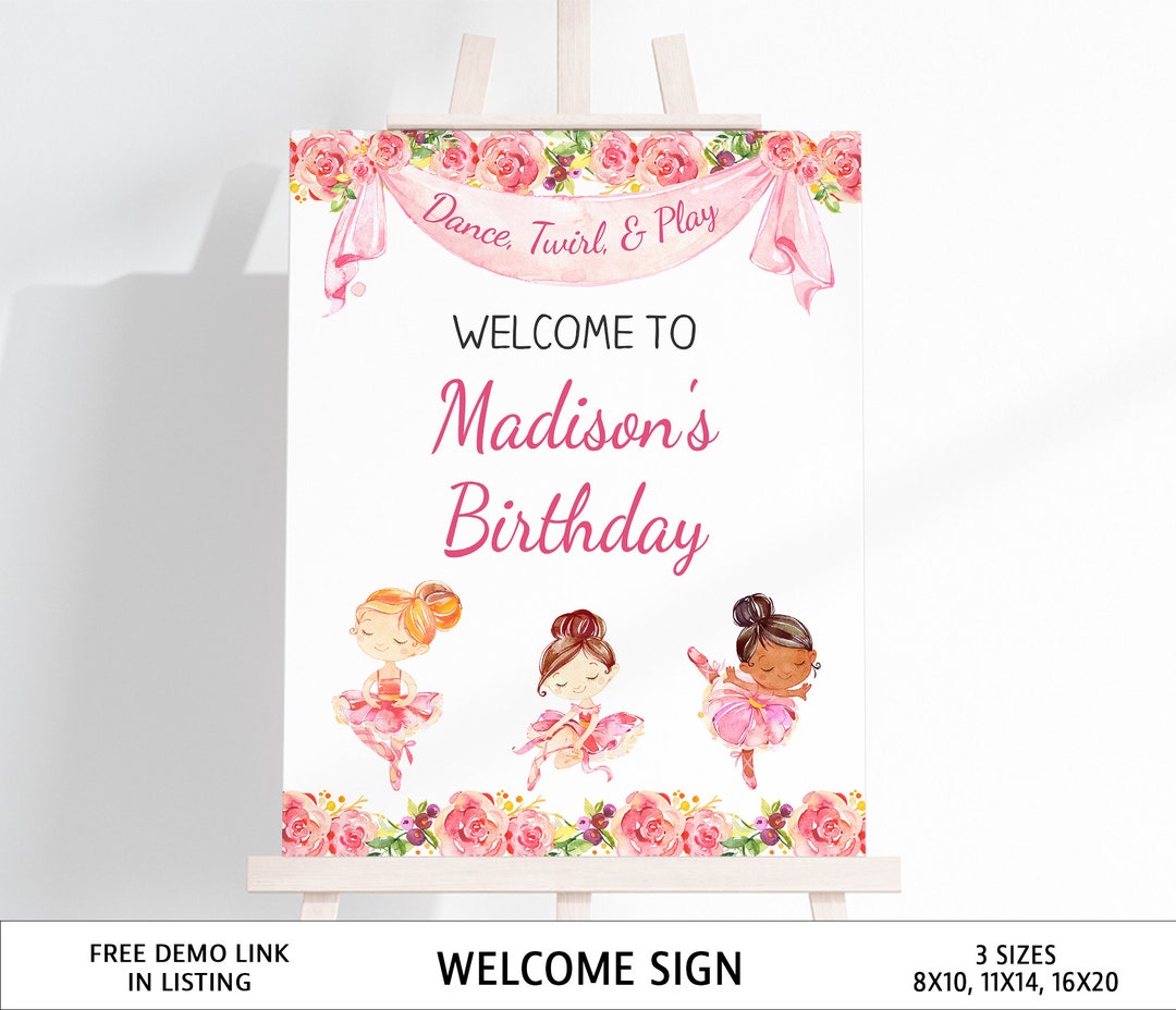 Ballet Party Welcome Sign Templates in 8x10, 11x14, an 16x20 Inches ...