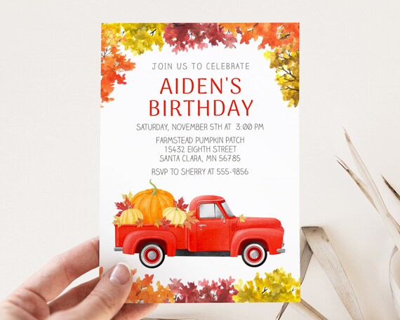 Pumpkins Leaves and Stacks of Hay Birthday Invitation - Etsy