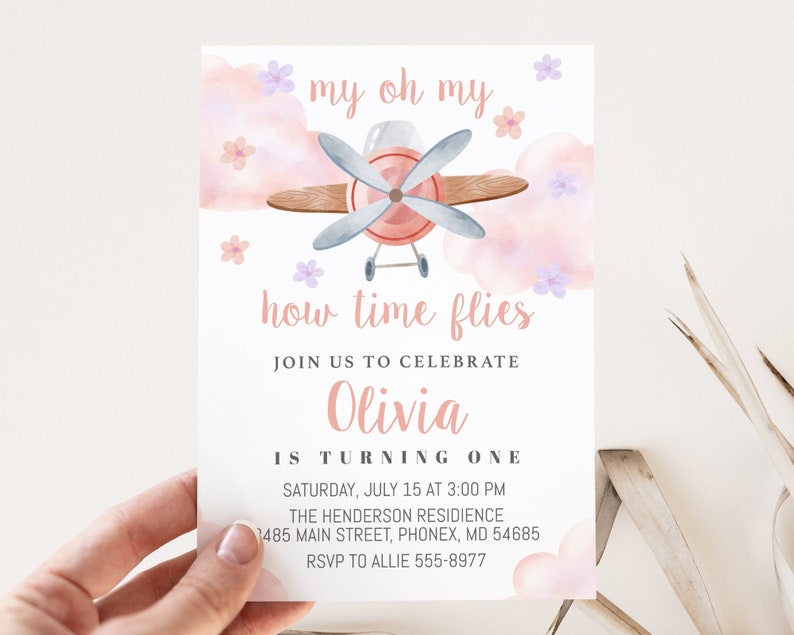 Airplane Birthday Invitation Template Girl Editable Birthday - Etsy