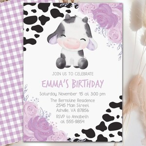 Cow Birthday Invitation Template, Editable Birthday Invitation, Cute ...