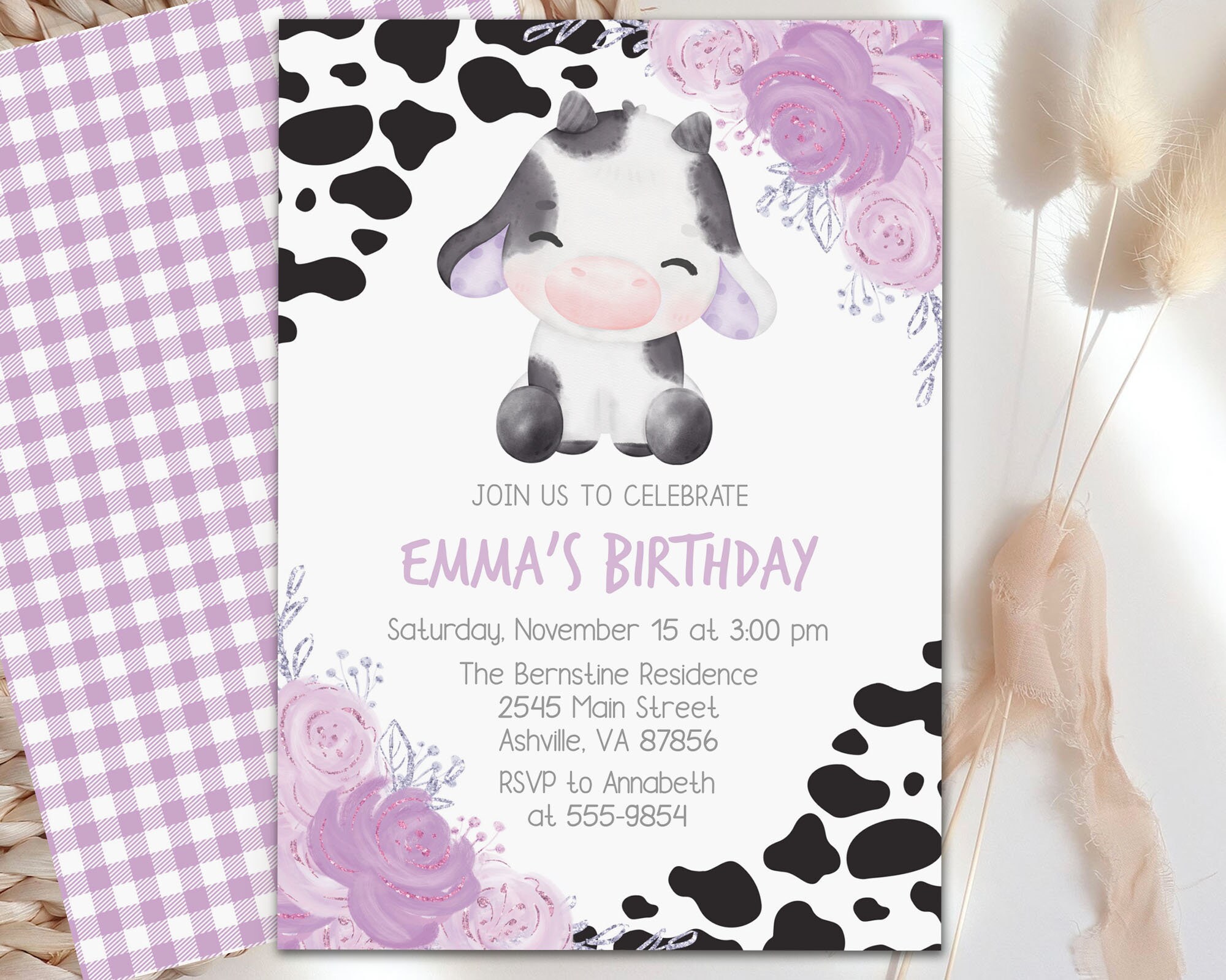 Cow Birthday Invitation Template, Editable Birthday Invitation, Cute ...