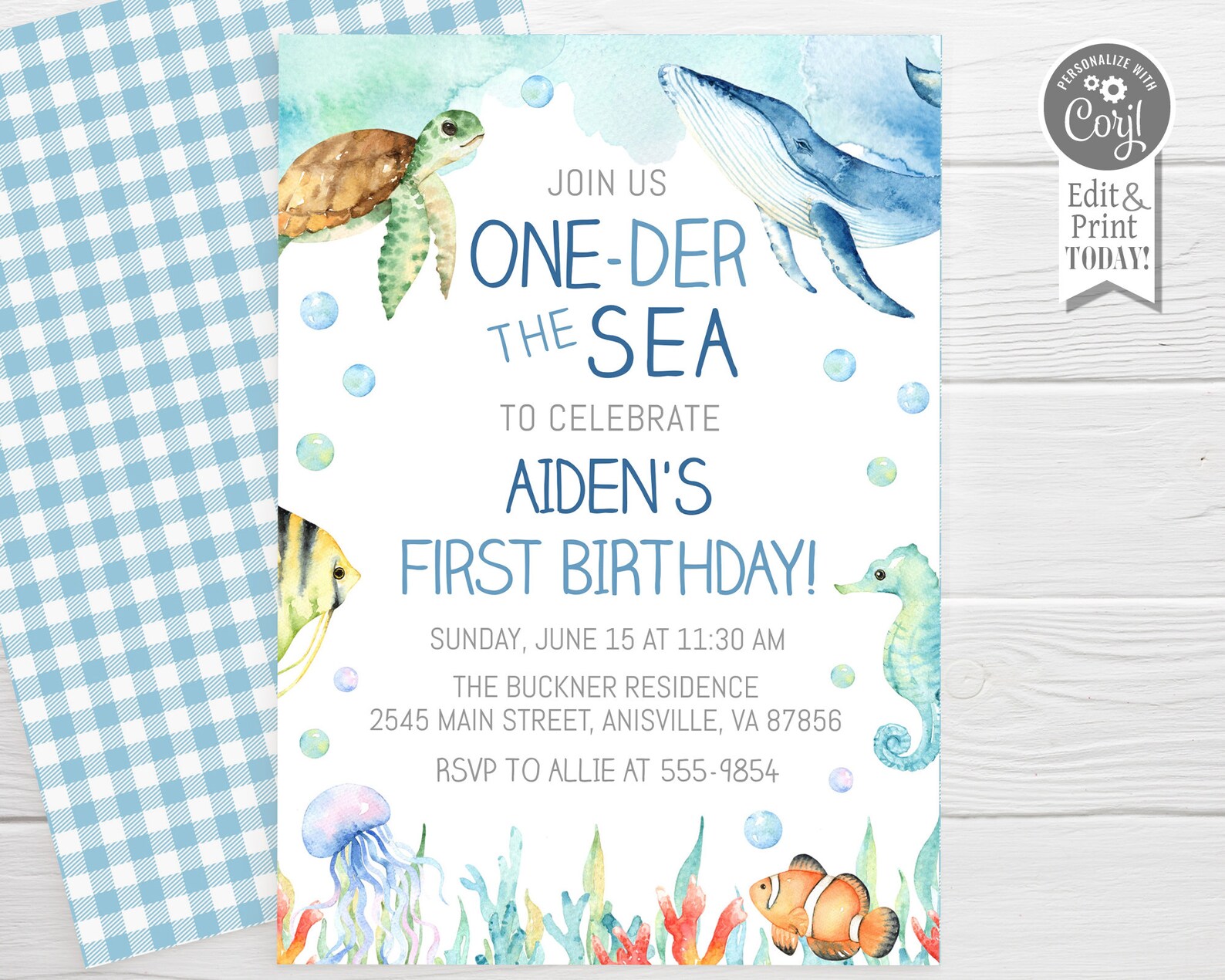 Ocean First Birthday Invitation Template Editable One-der - Etsy