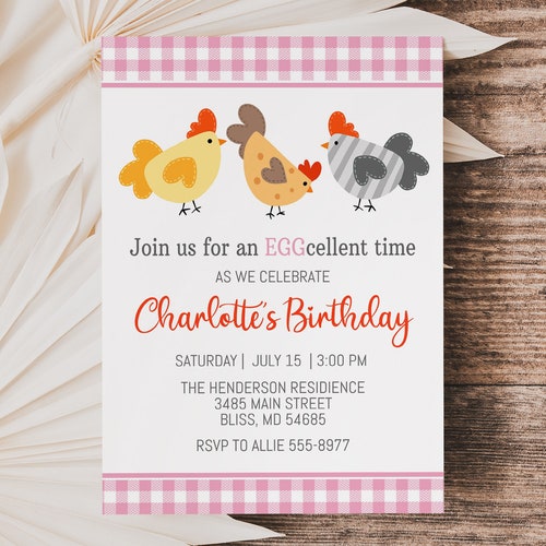 Chicken Birthday Invitation Cluck Cluck Girl Editable Farm - Etsy