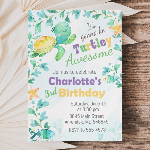 Sea Turtle Birthday Invitation Turtle Invitation Under the - Etsy