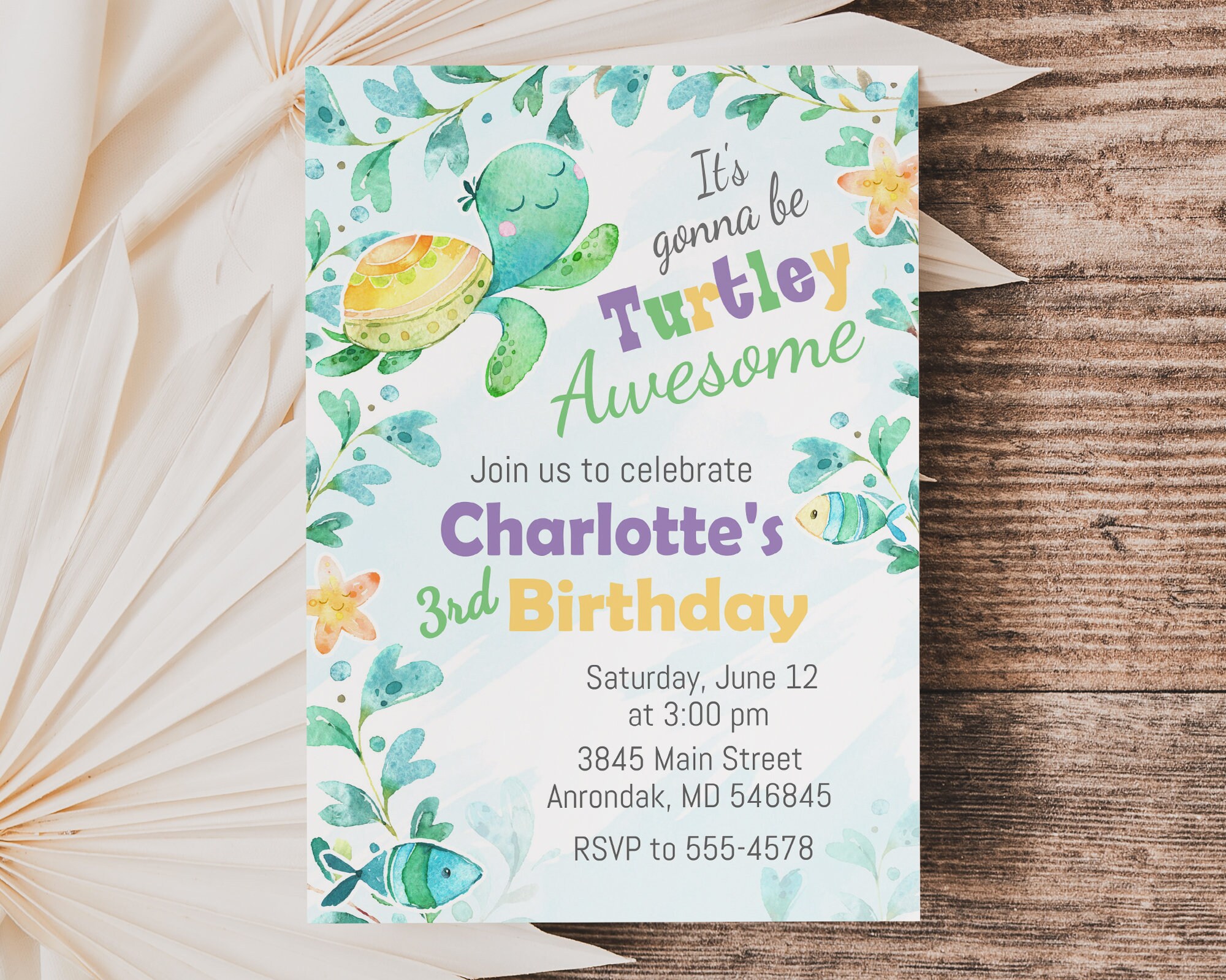 Turtle Birthday Invitation, Editable, Turtley Awesome, Under the Sea ...