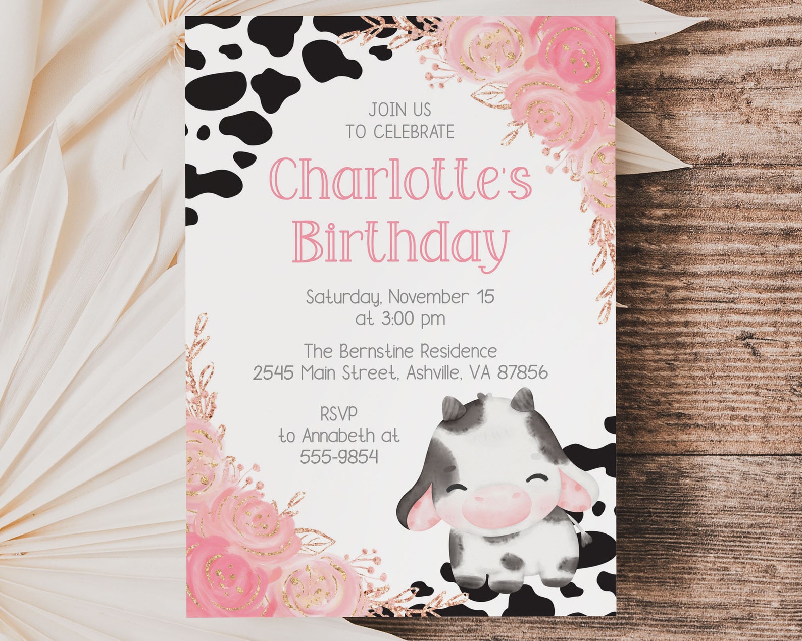Cow Birthday Invitation Template, Editable Birthday Invitation, Cute ...