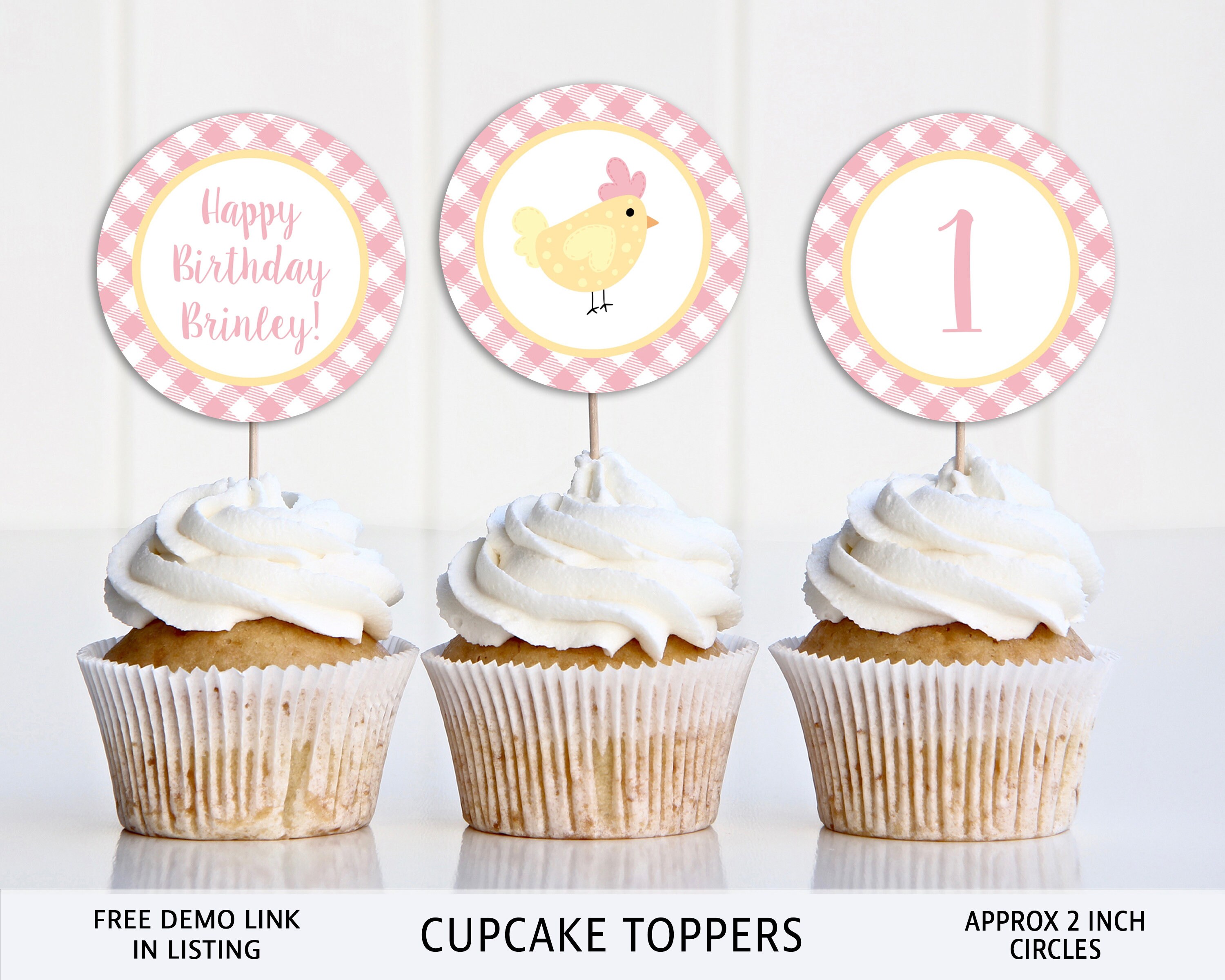 Chicken Cupcake Toppers, Editable, Circle Toppers, Happy Birthday Farm ...