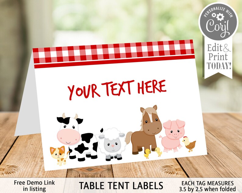 Farm Animals Table Tent Label Food Label Red Gingham - Etsy